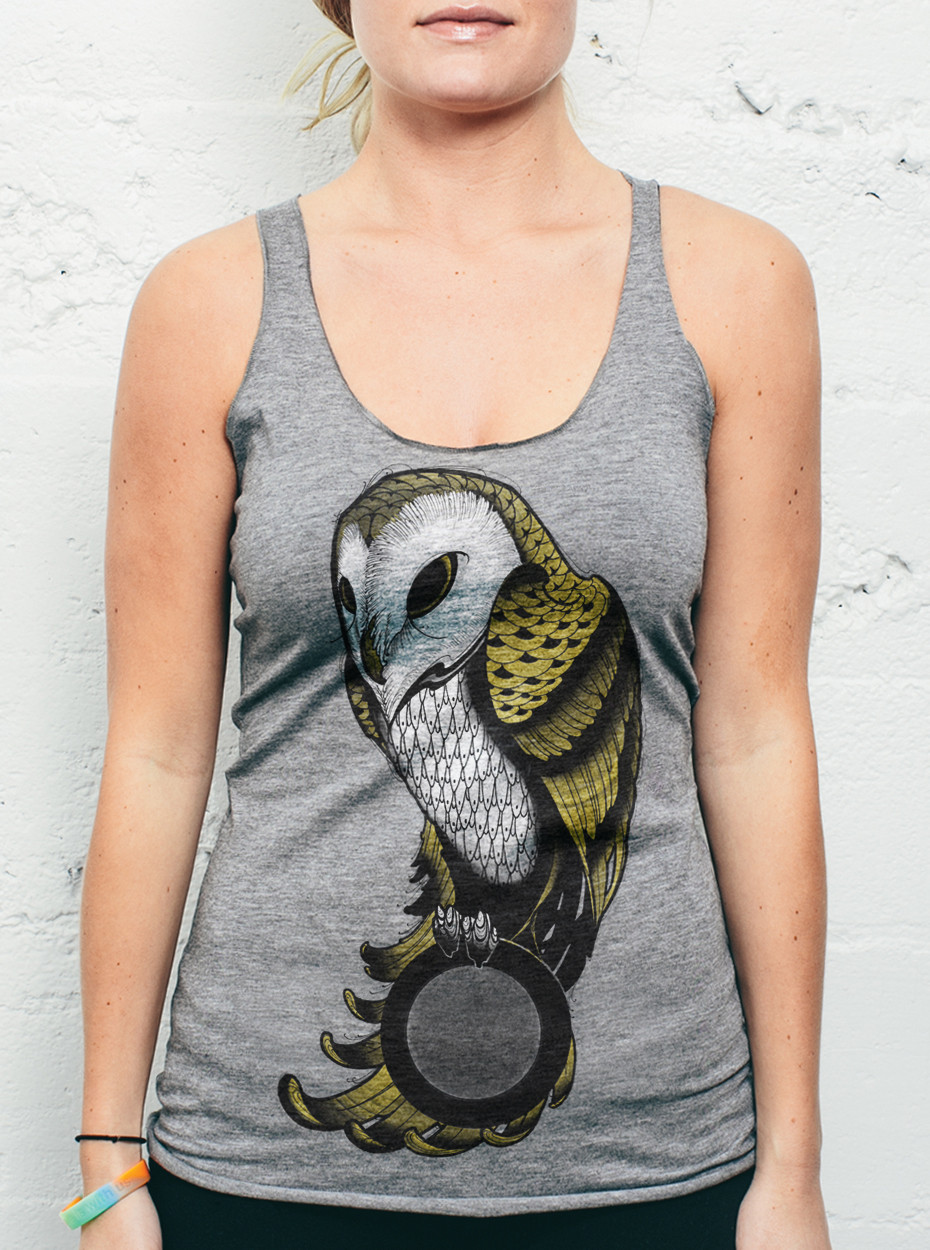 Owl - Multicolor on Grey Triblend Women's Racerback Tank Top