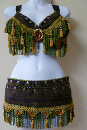 Stunning Black and Amber Tribal Bra and Belt Set - Magical Fashions
