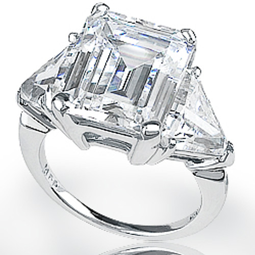 Emerald Classic Cut Three Stone Cubic Zirconia Trillion Ring Mystique