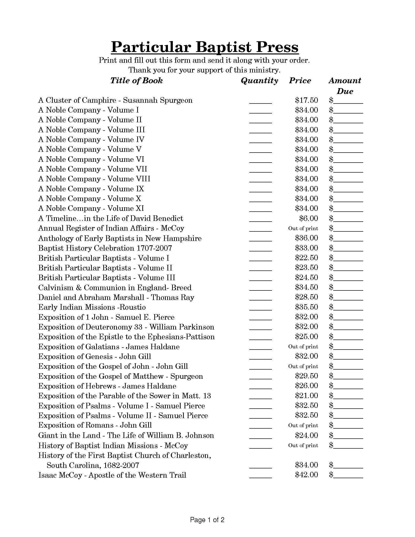Catalogue Order Form