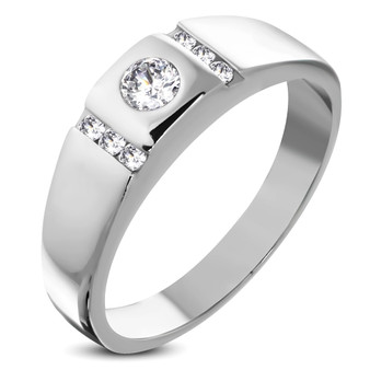 Personalized Stainless Steel Prong-Set Round Circle Fancy Ring with CZ ...