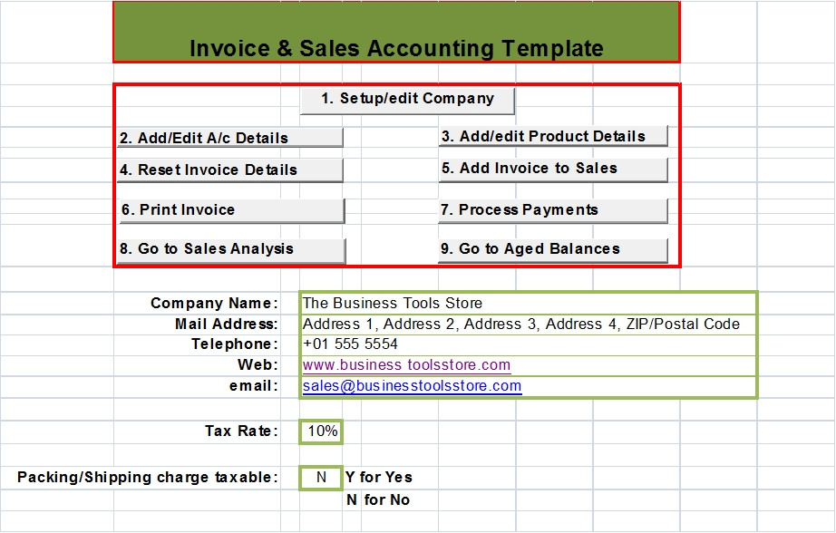 Excel Invoice Template with Sales Analysis and Accounting