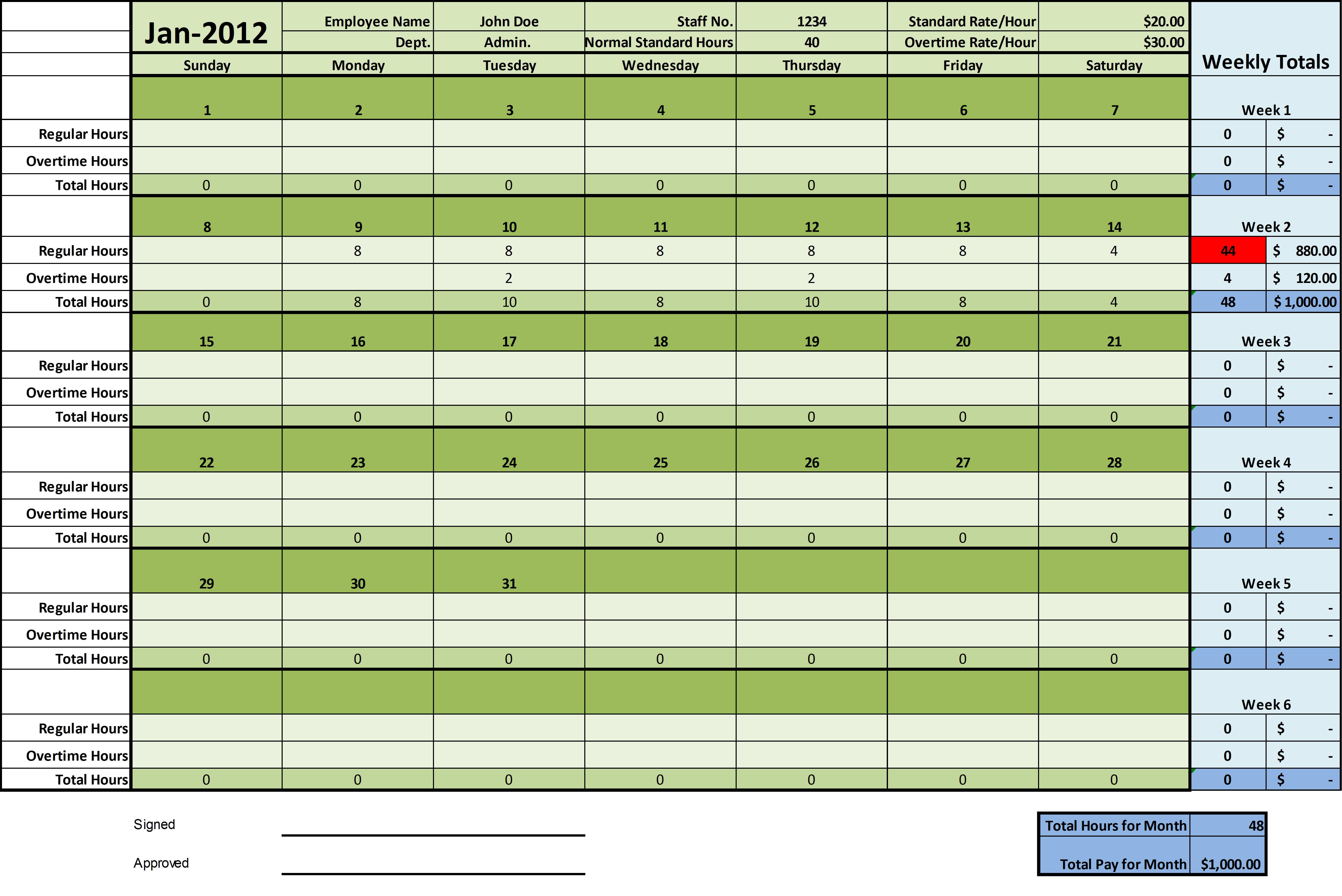 Employee Timesheet Monthly Timesheet Template Excel TUTORE ORG 