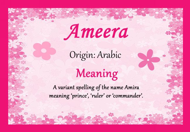 Ameera Personalised Name Meaning Certificate - The Card Zoo