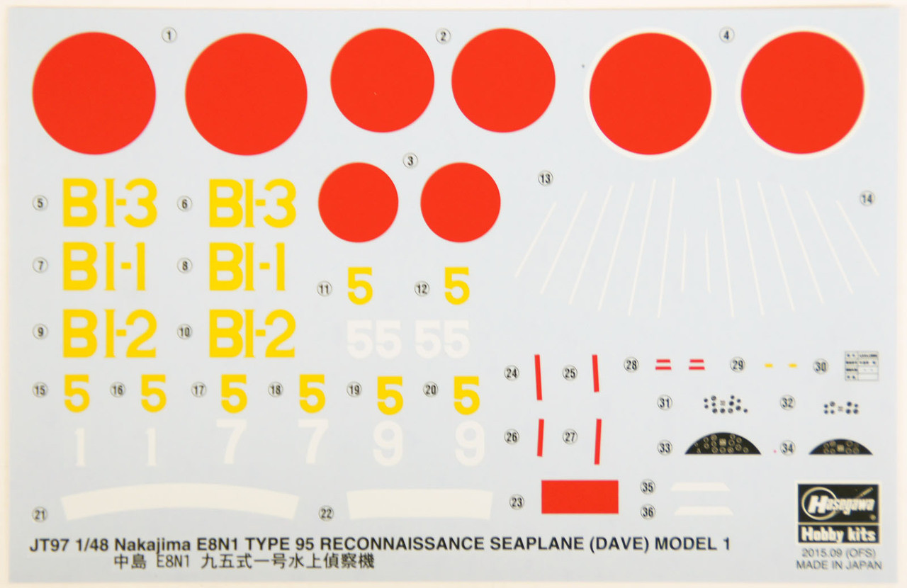 Hasegawa JT97 NAKAJIMA E8N1 TYPE 95 RECONNAISSANCE SEAPLANE (DAVE) MODEL 1 1/48 Scale Kit ...