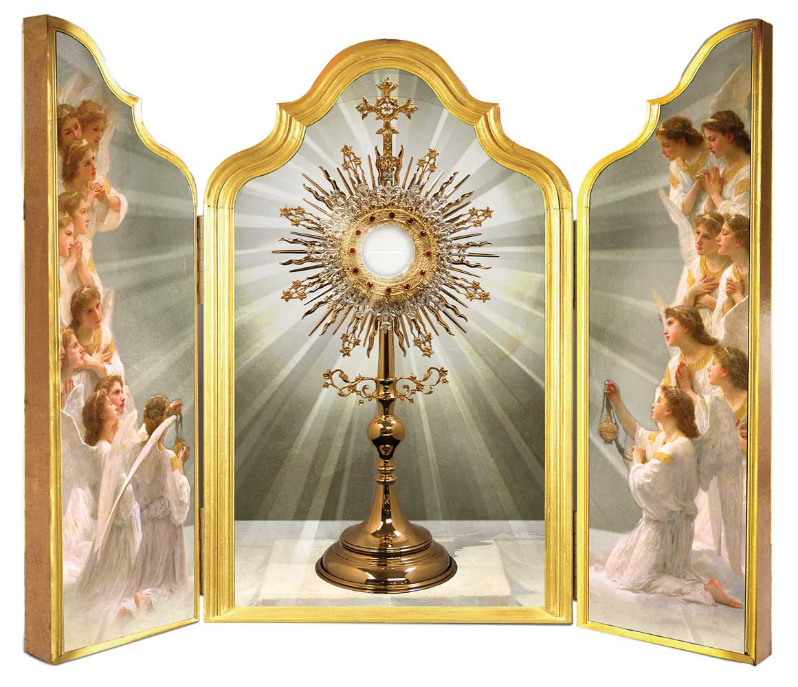 Monstrance with Angels Adoring Triptych Plaque - Catholic to the Max ...