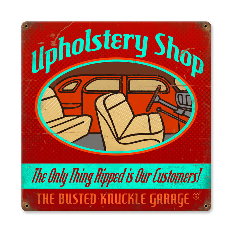 Retro Upholstery Shop Metal Sign 12 x 12 Inches