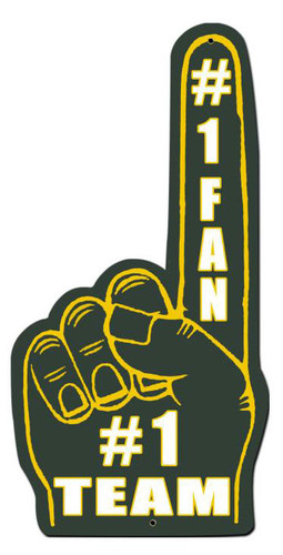 Number 1 Team Finger Green Yellow Custom Shape Metal Sign 10 x 20 Inches