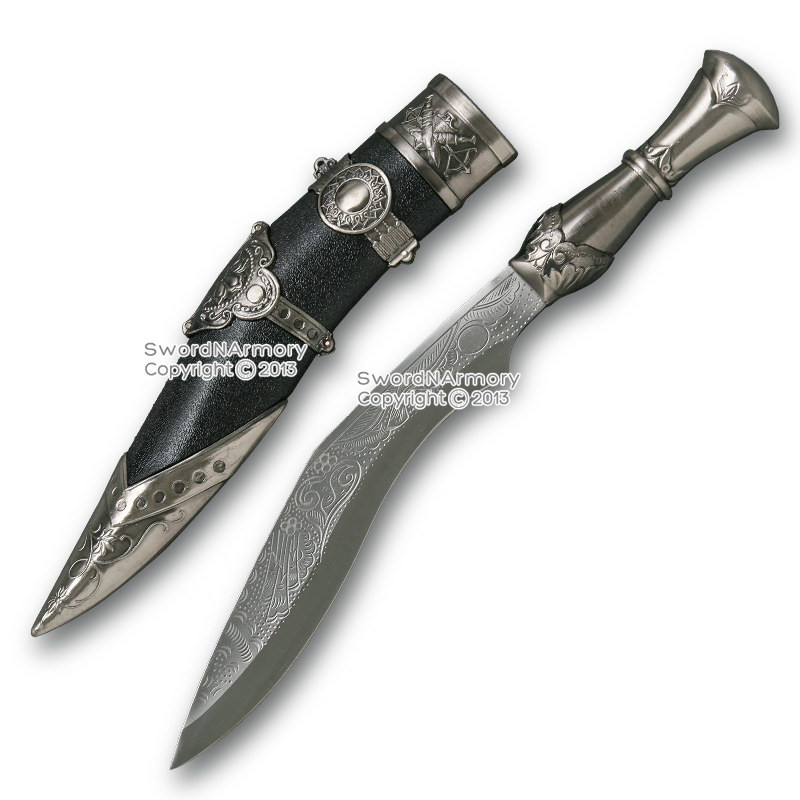 13.5" Long Kukuri Knife Gurkha Fantasy Dagger Ornate Stainless Steel Blade