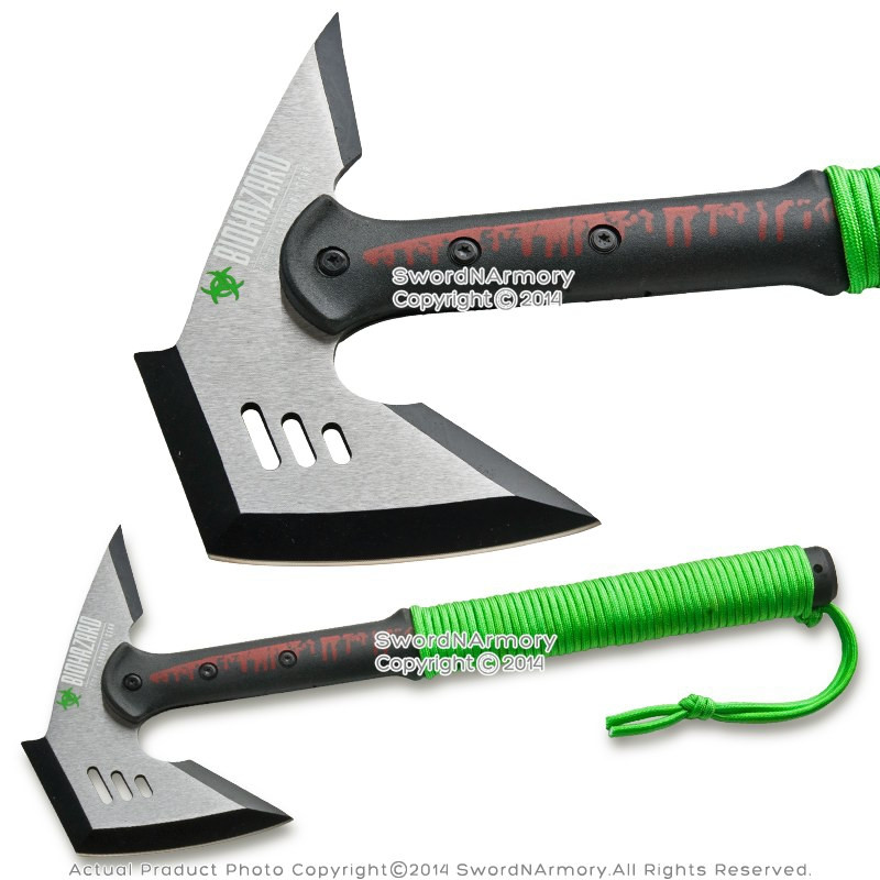 16" Biohazard Zombie Black Killer Axe Solid Fantasy Ax w/ Paracord Wrap ...