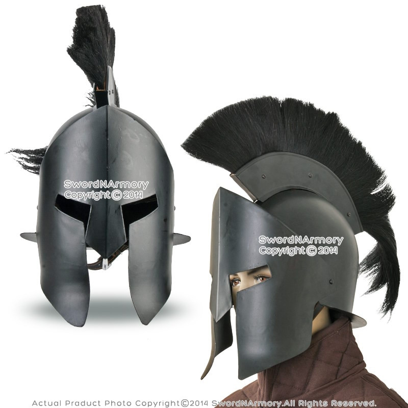 Wearable Steel Greek Spartan King Crested Helmet in Black Finish LARP ...