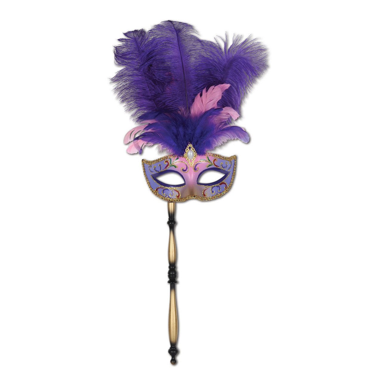 Club Pack Of 12 Elegant Pink And Purple Feathered Mardi Gras Masquerade